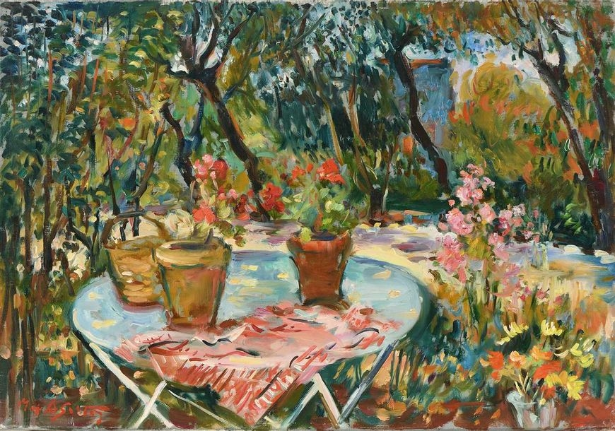 Max Agostini | Pots of geraniums in the garden | MutualArt