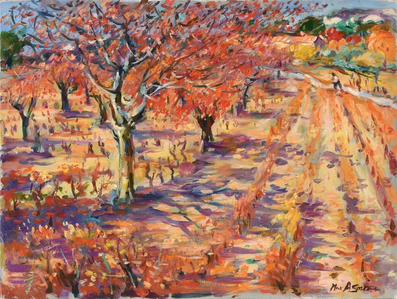 Max Agostini | Peasants on a road in autumn | MutualArt