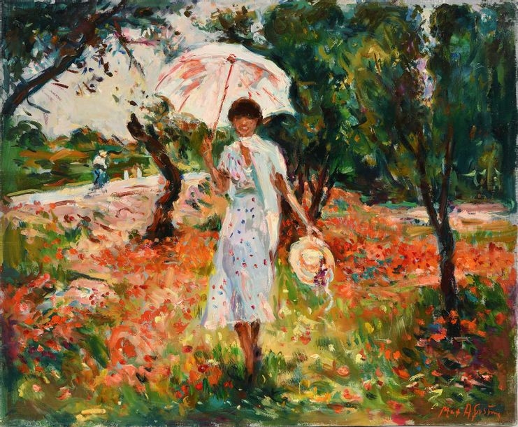 Max Agostini | The girl with the parasol among the poppies | MutualArt