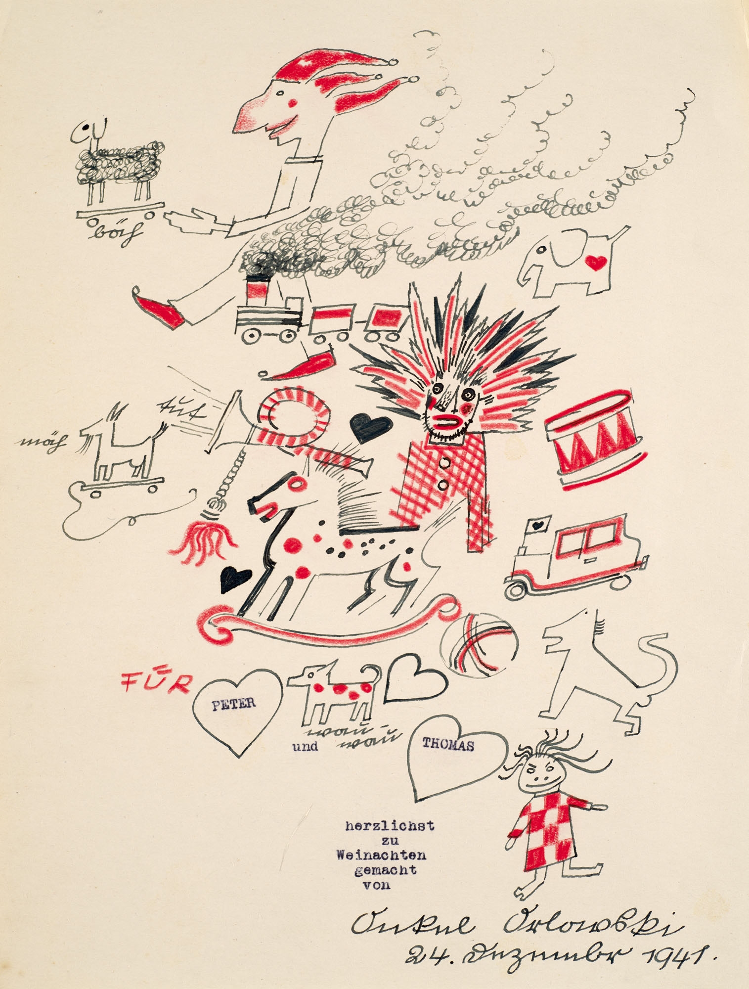 Hans Orlowski | Sammlung von zwei Autographen mit Original-Zeichnungen ...