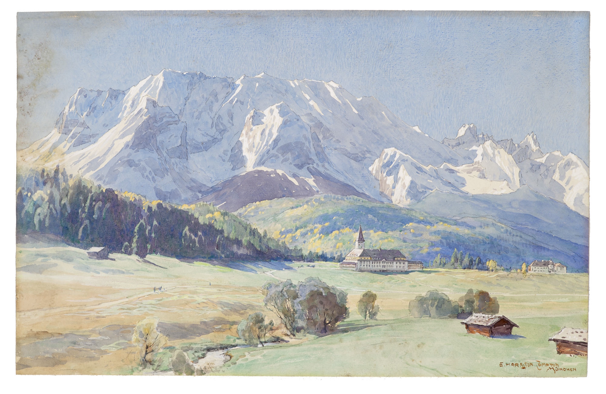 Edward Harrison Compton | Alpine Landschaft mit Schloss Elmau bei ...