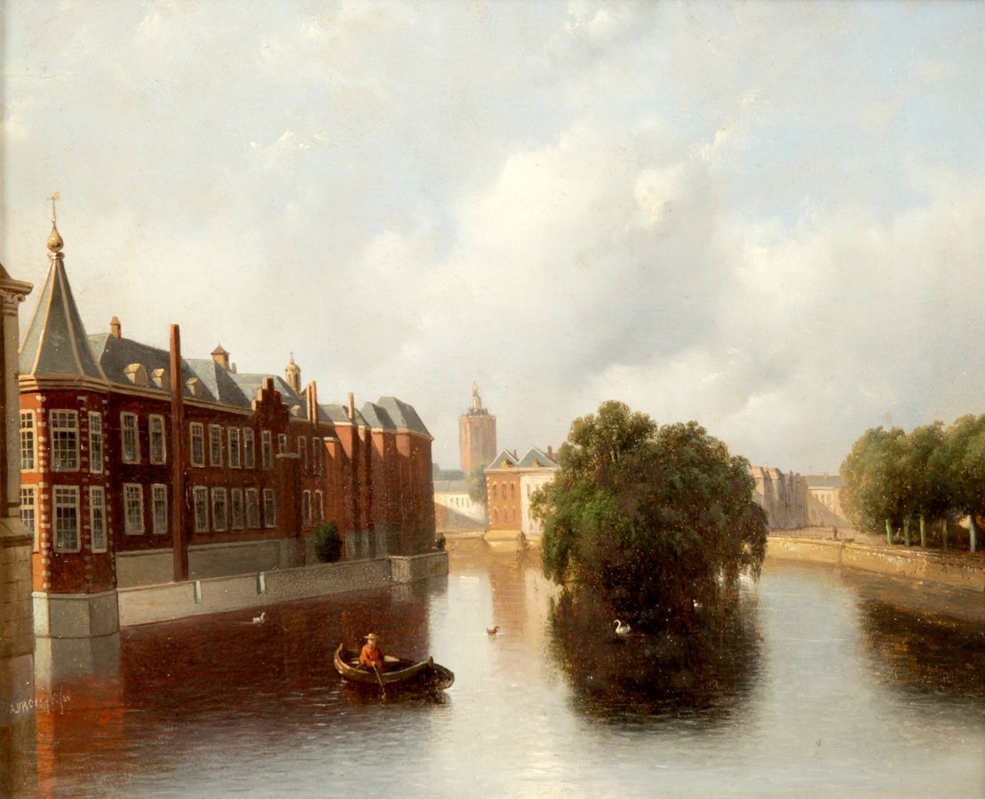 Adrianus Jacobus Vrolijk‏ | Hofvijver in Den Haag mit Binnenhof und der ...