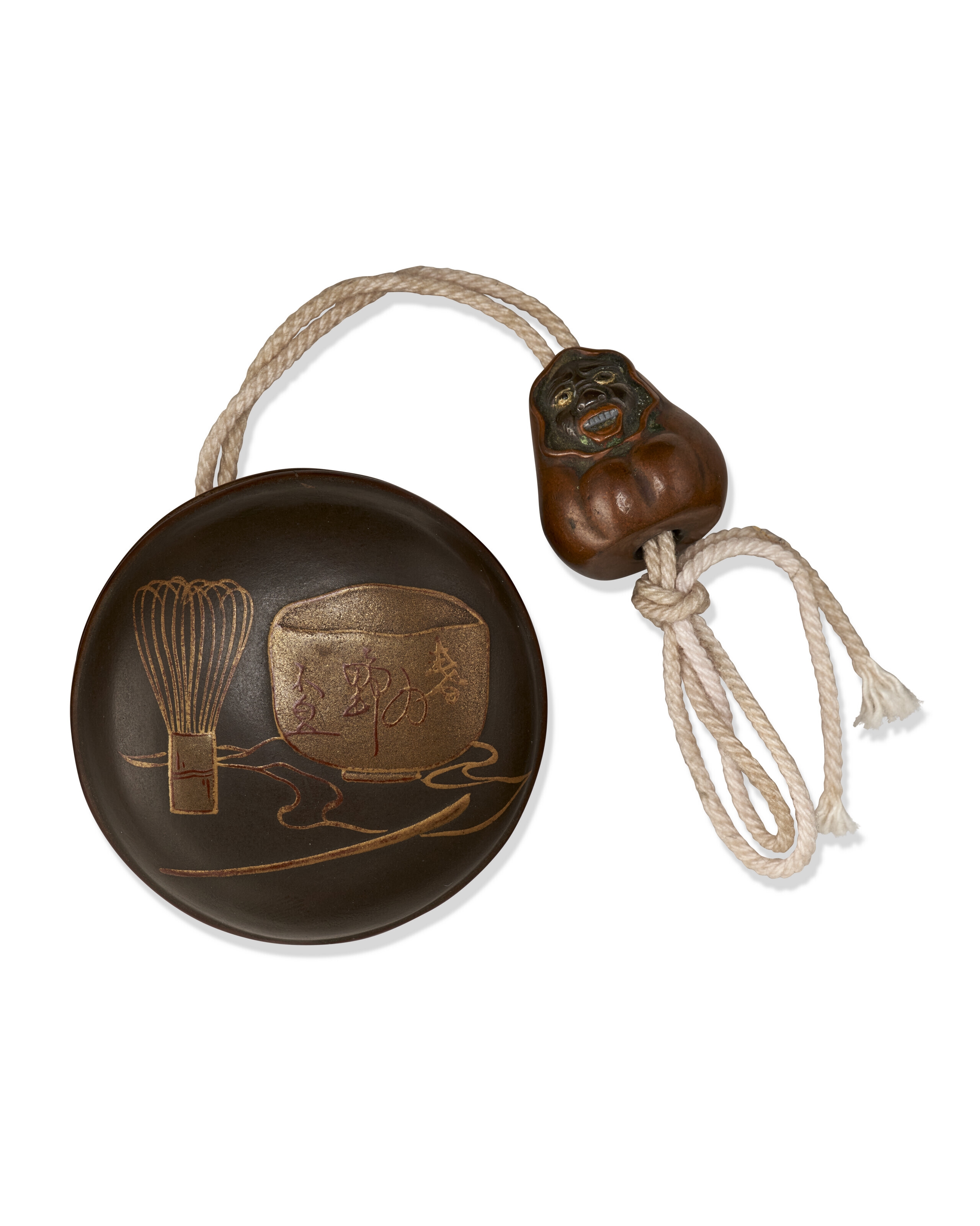 Hara Yoyusai | A LACQUER MANJU-NETSUKE WITH METAL OJIME | MutualArt