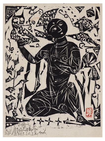 Shiko Munakata | Seated Goddess with an Owl (1958) | MutualArt