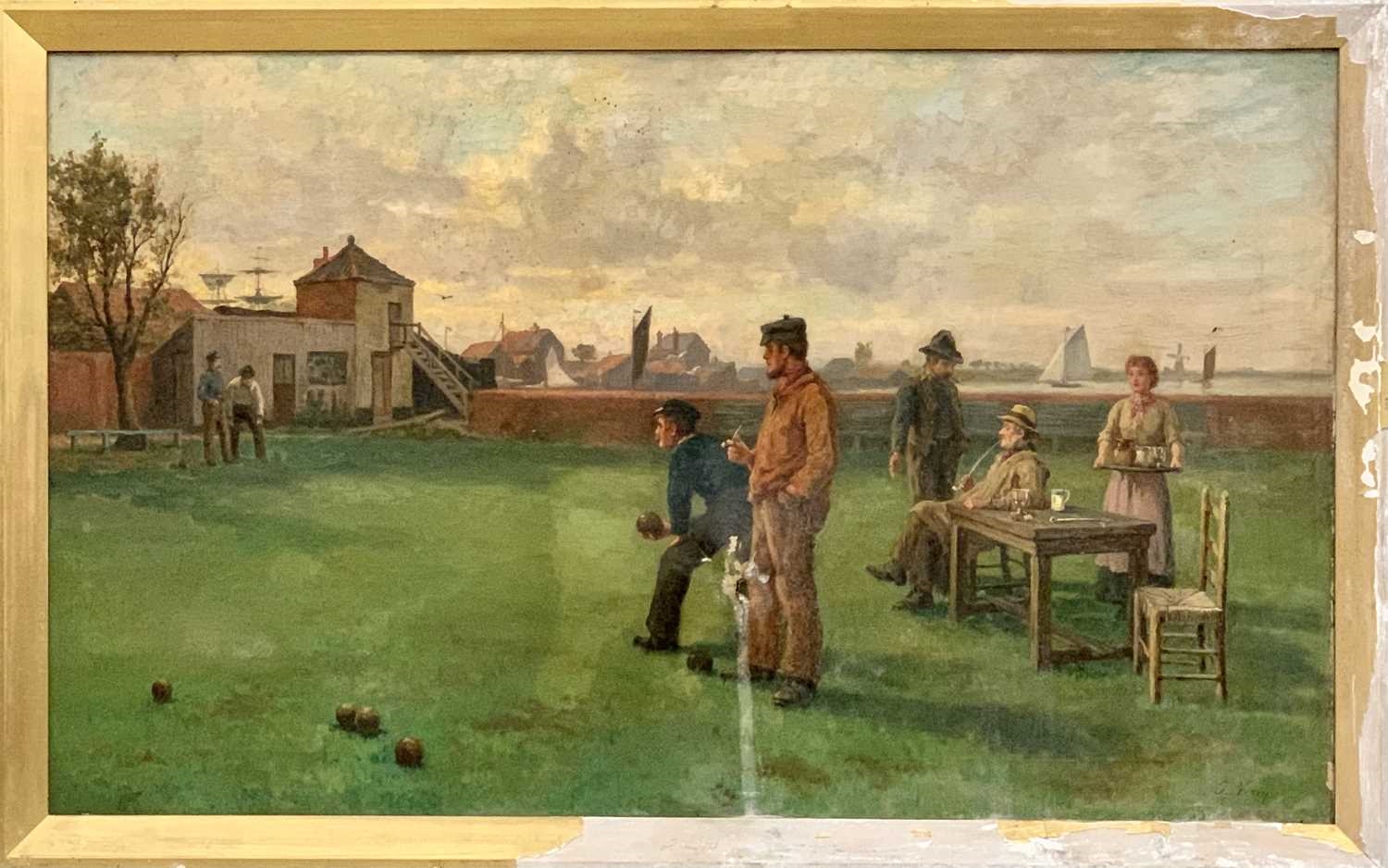 Arthur Verey | A group of men playing bowls with a windmill and sailing ...