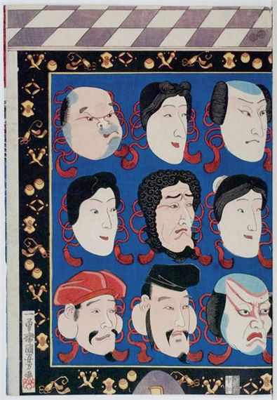 Utagawa Kuniyoshi | Votive tablets featuring masks of kabuki actors ...