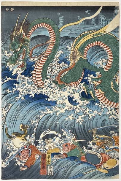 Utagawa Kuniyoshi | Human-sized dolls at the inner temple of Asakusa ...