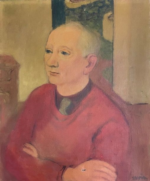 Maurice Savin | Portrait of a man with a red sweater | MutualArt
