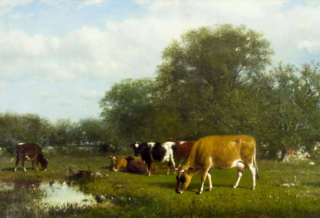 James McDougal Hart | Landscape with Cows (1889) | MutualArt
