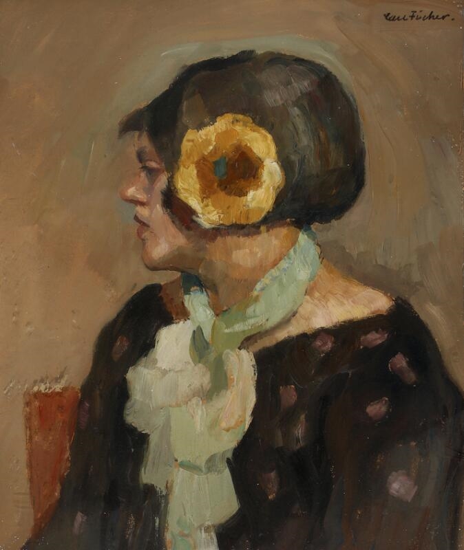 Carl Fischer | Portrait of a Woman Wearing a Red Hat | MutualArt
