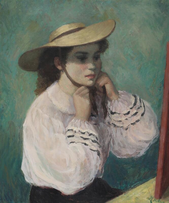 Helge Helme | Interior the a girl in front of the mirror (1953) | MutualArt