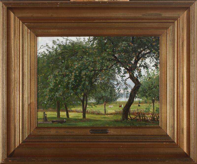 Christian Peder Mørch Zacho | Apple trees by a meadow with grazing cows ...