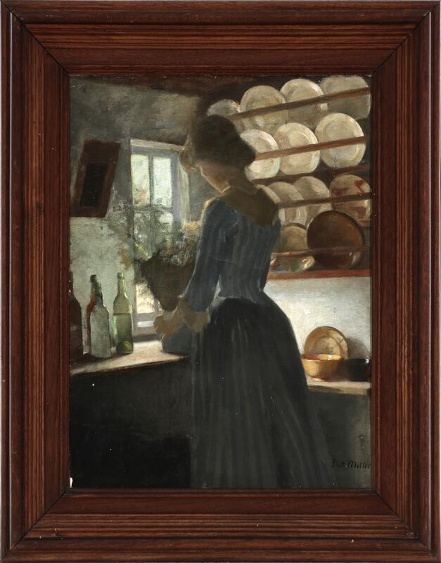 Harald Slott-Møller | A young woman arranging flowers in the kitchen ...