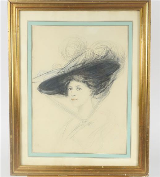 Jean Helleu | Portrait de dame au chapeau noir | MutualArt