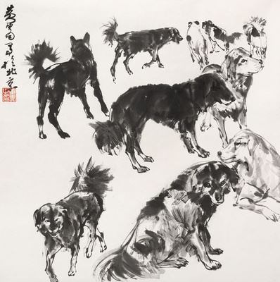 Huang Zhou | Group of dogs | MutualArt