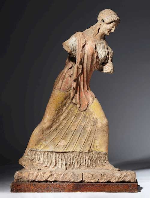 Alceo Dossena | Terracotta figure of a striding woman after an archaic ...