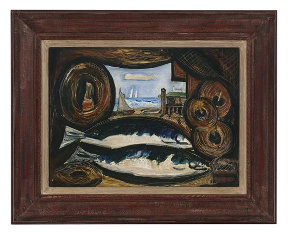 Marsden Hartley | New England Sea View—Fish House (1934) | MutualArt