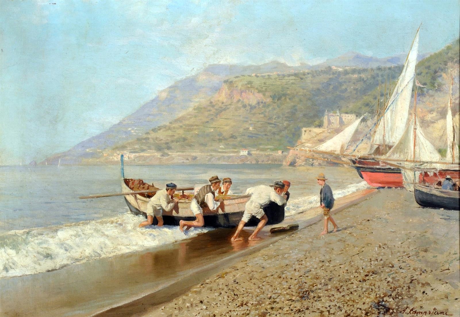 Alceste Campriani | Pescatori sulla spiaggia di Maiori | MutualArt