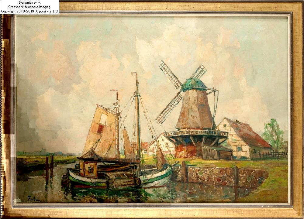 Rudolf Priebe | Łodzie przy wiatraku | MutualArt