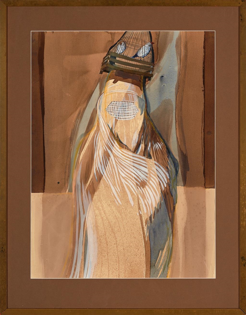 Ben Joel | Muslim Woman in Burka with Bird Cage (1979) | MutualArt