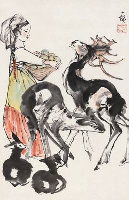 Cheng Shifa | A GIRL AND DEER | MutualArt