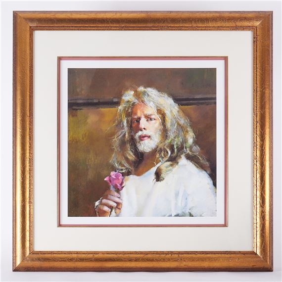 Robert Lenkiewicz | Self Portrait holding Rose- 1998 | MutualArt