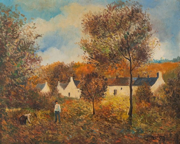 Paul Flaubert | Personnages dans un paysage de campagne | MutualArt