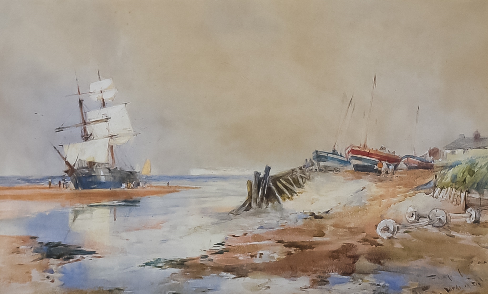 Thomas Bush Hardy | Coastal scene with moored fishing boats and sailing ...