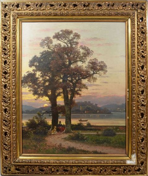 Carl Gustav Rodde | Méditation italienne au bord du lac au coucher du ...