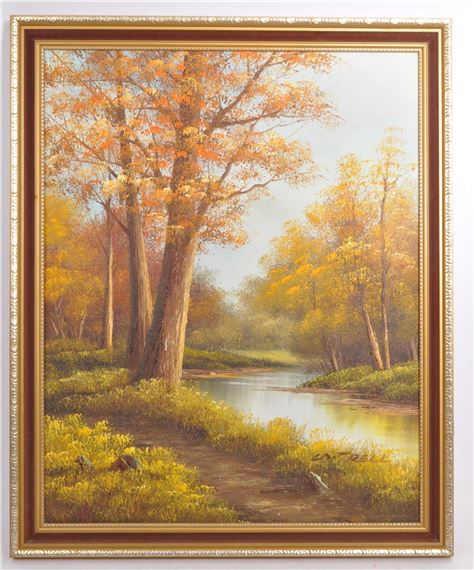 Phillip Cantrell | a countryside scene with river & trees | MutualArt