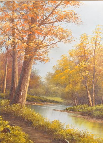 Phillip Cantrell | a countryside scene with river & trees | MutualArt