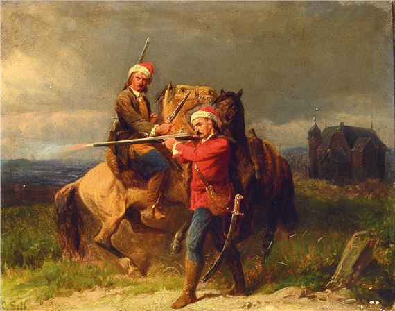 Christian Sell | Two mounted soldiers with scimitar and rifle, in the ...