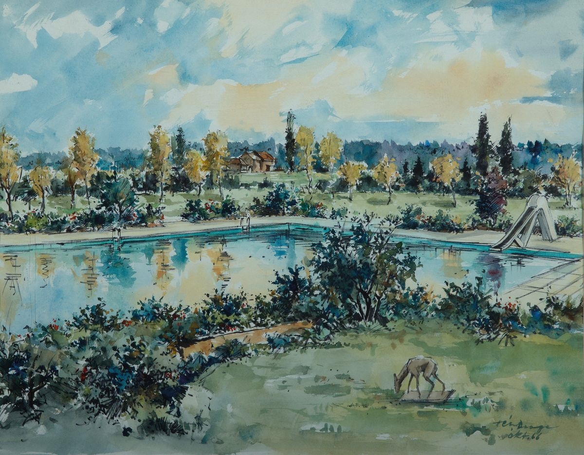 Heiner Deege | Palatinate landscape with swimming pool (66) | MutualArt