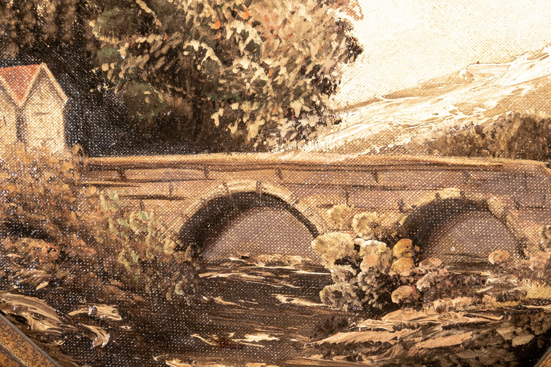 Joseph Collazzi | Depicting a white cottage with a red roof next to a ...