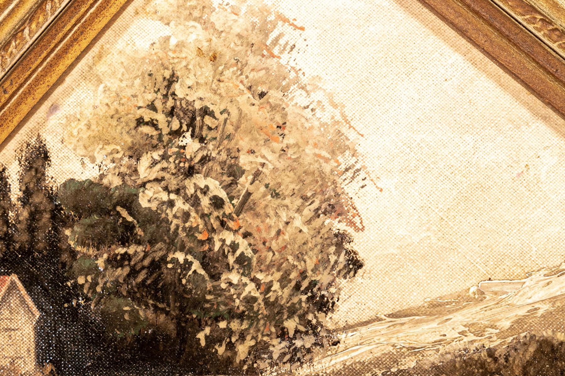 Joseph Collazzi | Depicting a white cottage with a red roof next to a ...