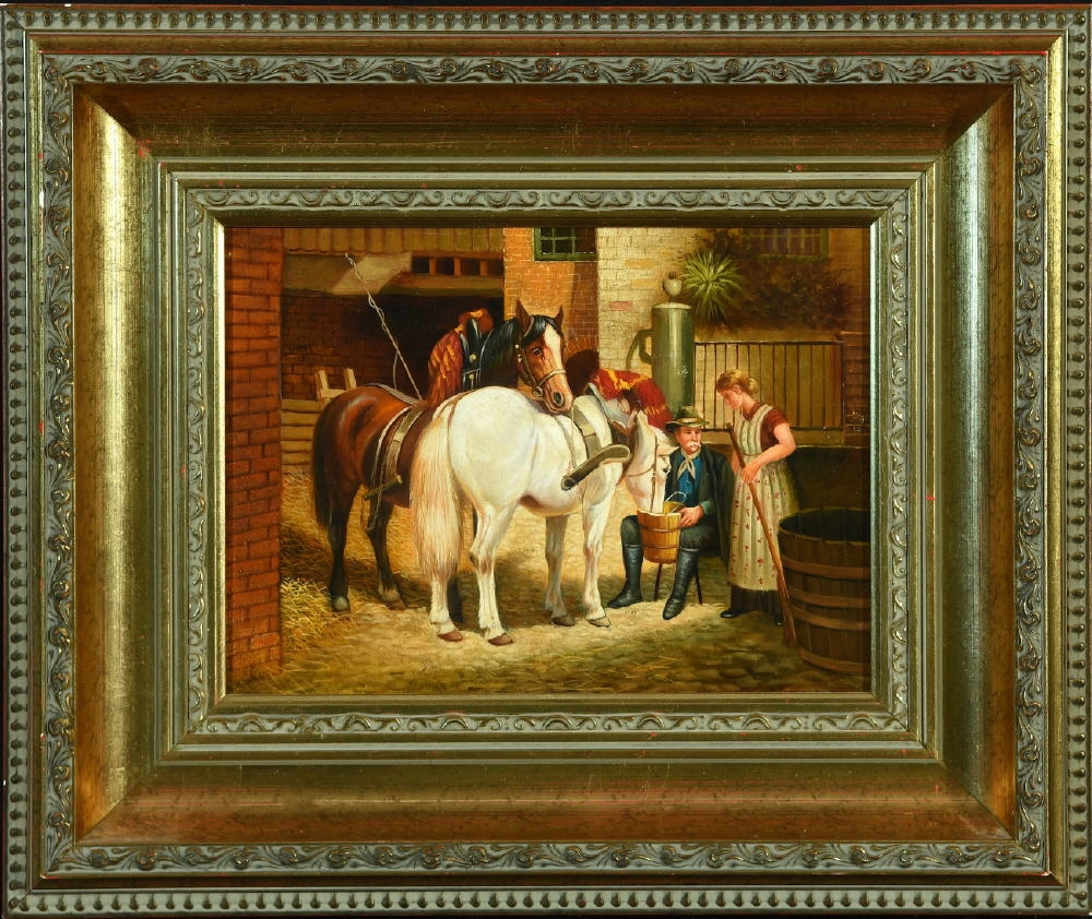 Josef Hofbauer | Bauernpaar beim Füttern der Pferde | MutualArt