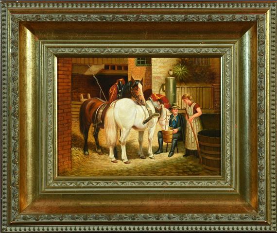 Josef Hofbauer | Bauernpaar beim Füttern der Pferde | MutualArt