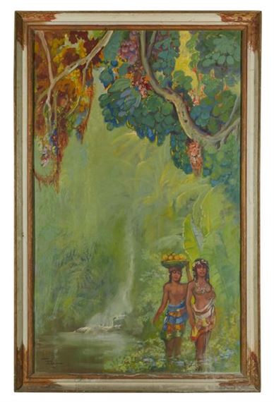 Jean Louis Paguenaud | Women and Waterfall in the Polynesian Forest ...