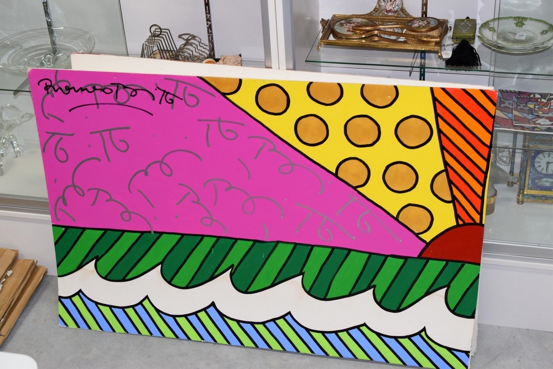 Romero Britto | ORIGINAL HUGE ROMERO BRITTO OIL PAINTING ON BOARD ...