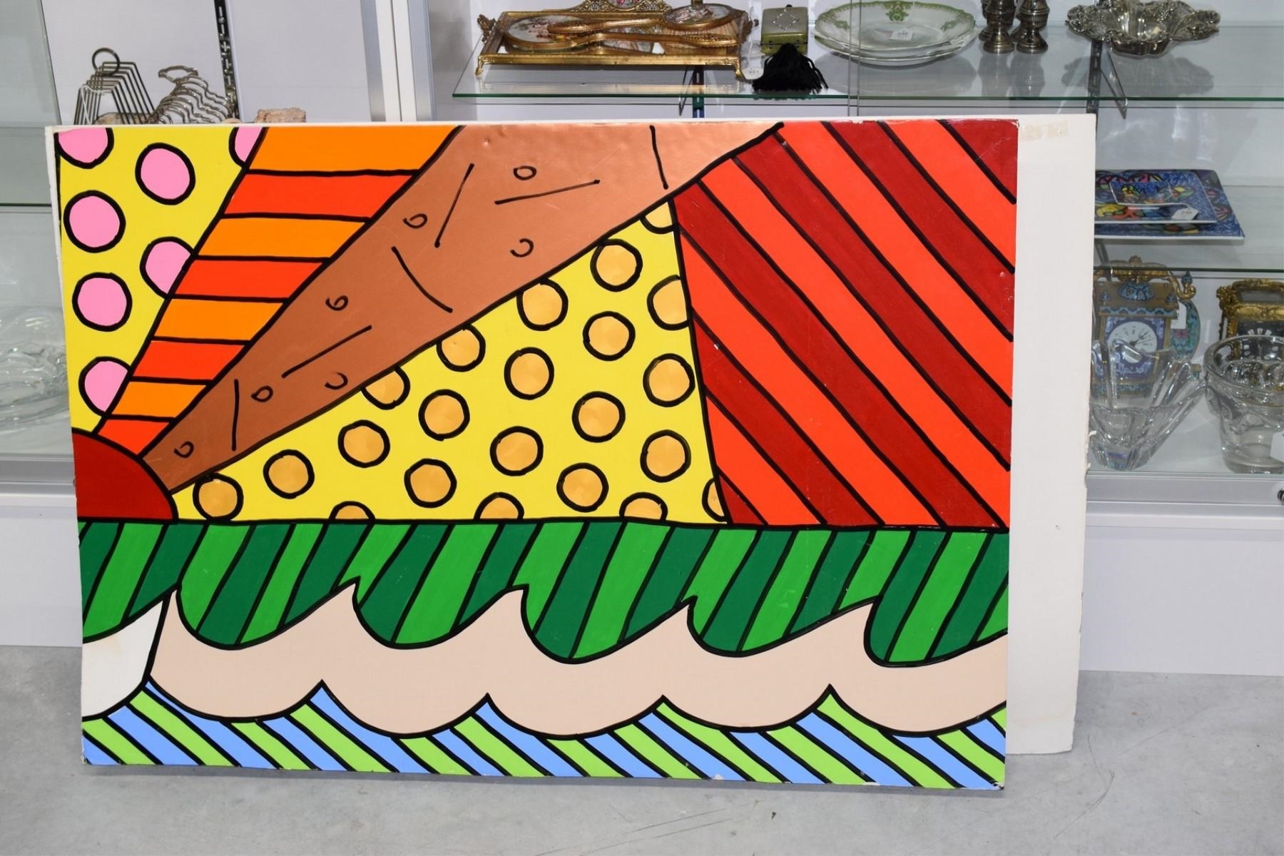 Romero Britto | ORIGINAL HUGE ROMERO BRITTO OIL PAINTING ON BOARD ...