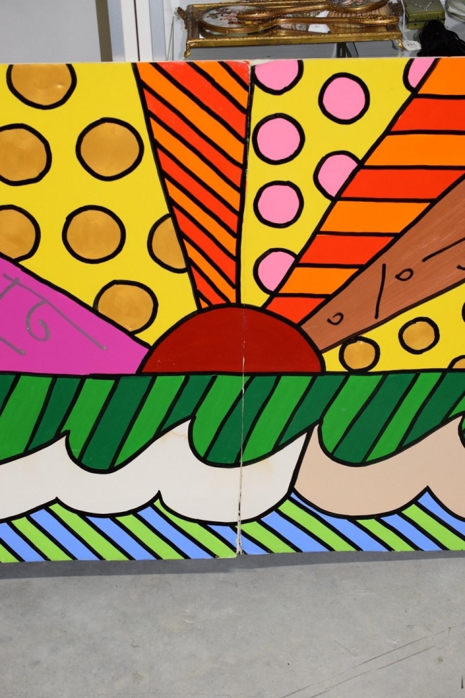 Romero Britto | ORIGINAL HUGE ROMERO BRITTO OIL PAINTING ON BOARD ...
