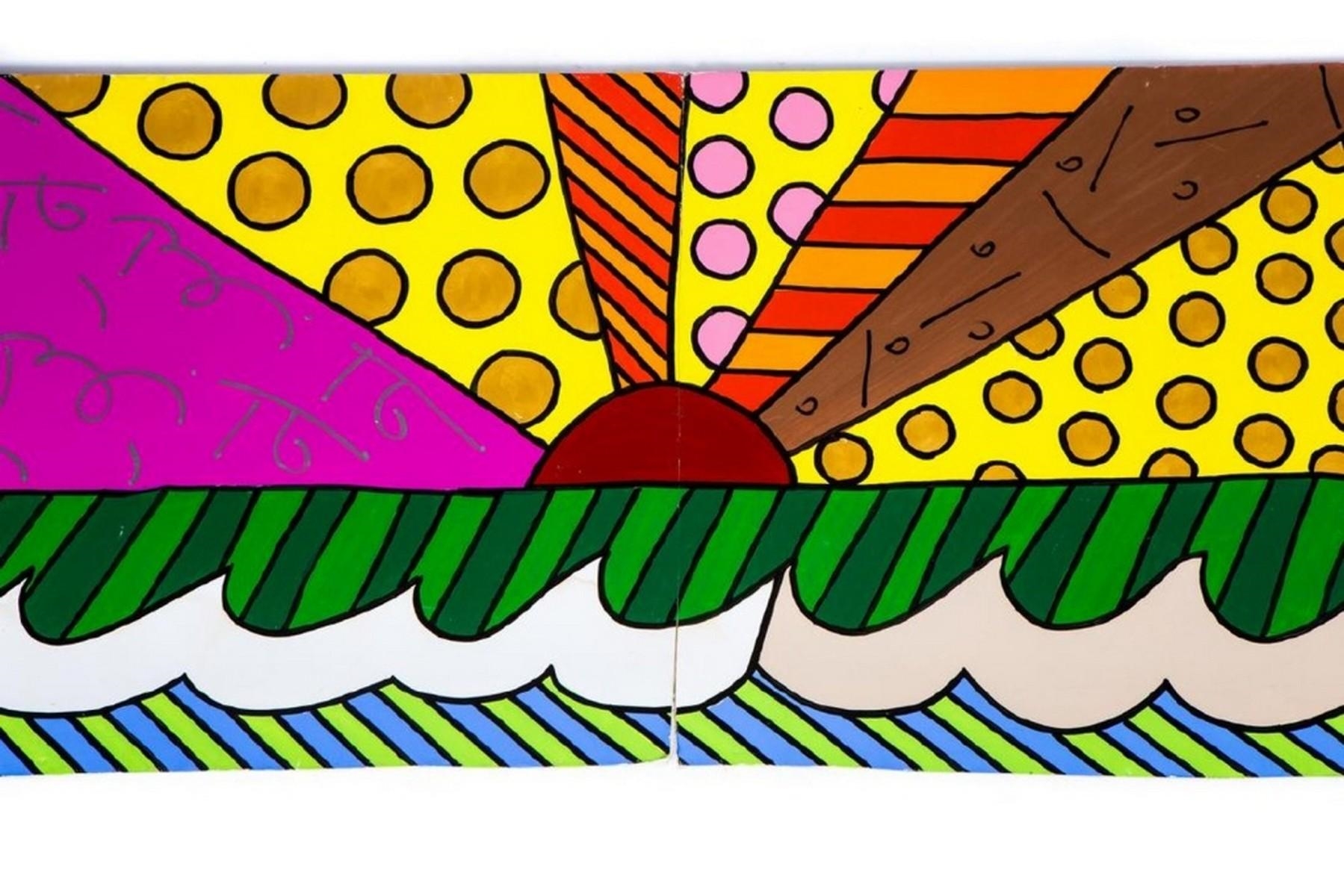 Romero Britto | ORIGINAL HUGE ROMERO BRITTO OIL PAINTING ON BOARD ...