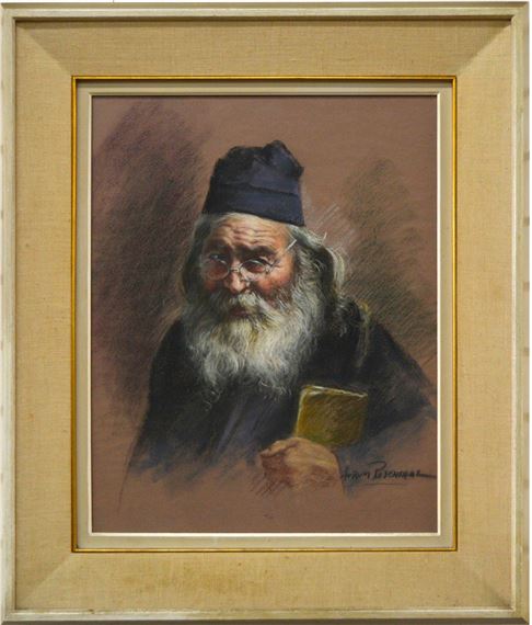 Avrum Rosenthal |, portrait d'un érudit, pastel sur papier, signé. 51 ...