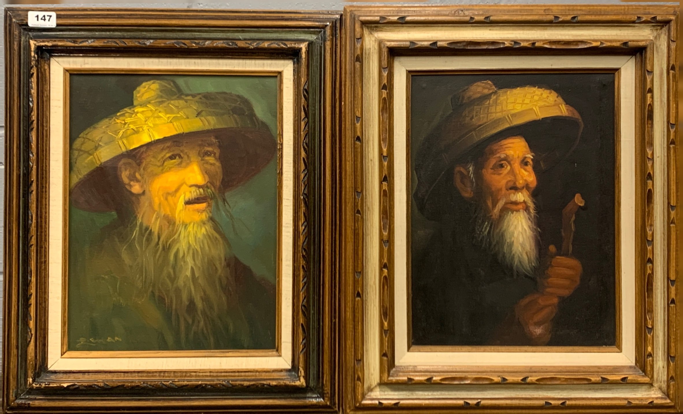 Washo Chan | Two framed oils on canvas of bearded Chinese gentleman in ...