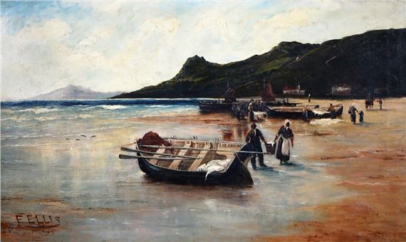 Edwin Ellis | - Fisherfolk Sorting the Catch, | MutualArt