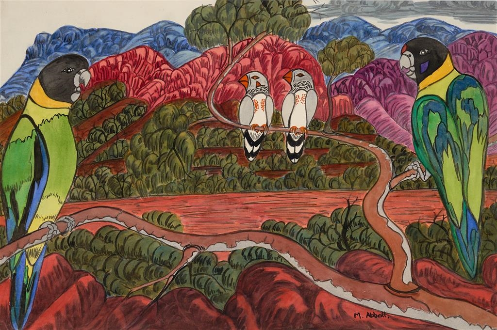 Marie Abbott | Zebra Finches and Ring Necked Parrots | MutualArt