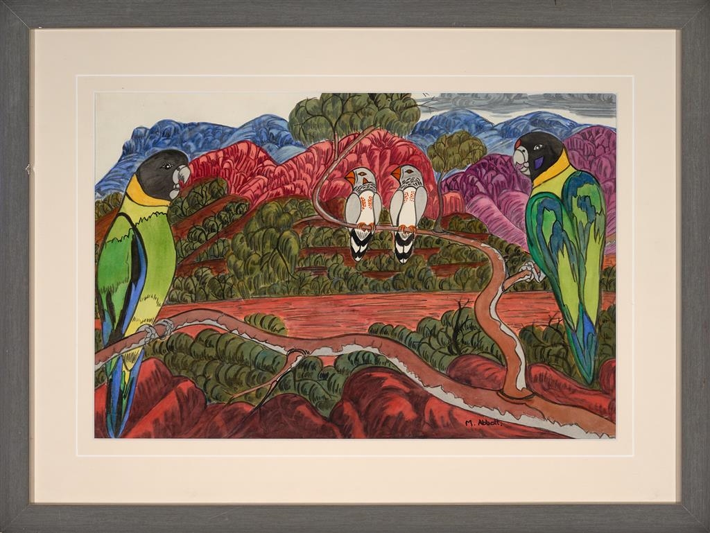 Marie Abbott | Zebra Finches and Ring Necked Parrots | MutualArt