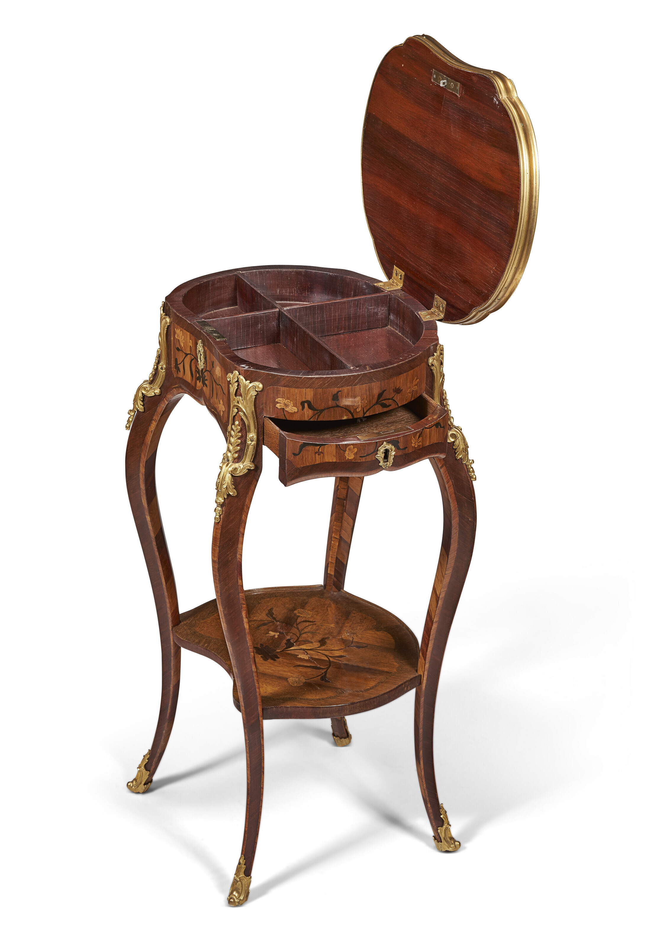 Jean-Pierre Latz | A MATCHED PAIR OF LOUIS XV ORMOLU-MOUNTED BOIS SATINE, AMARANTH AND MARQUETRY ...
