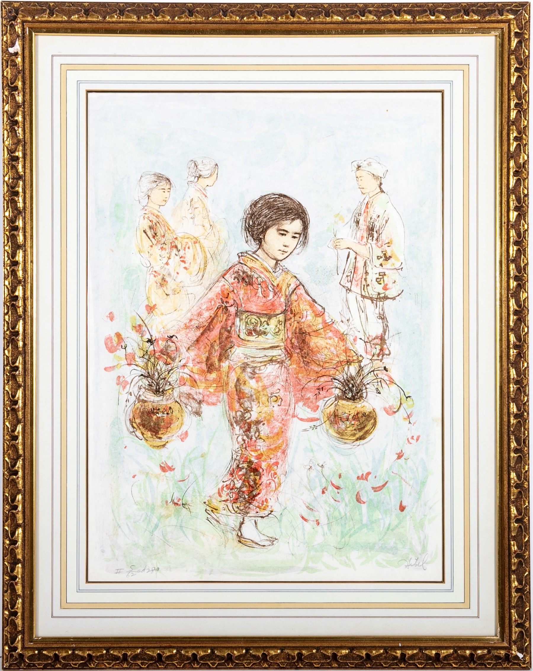 Edna Hibel | Child With Vases Of Flowers | MutualArt