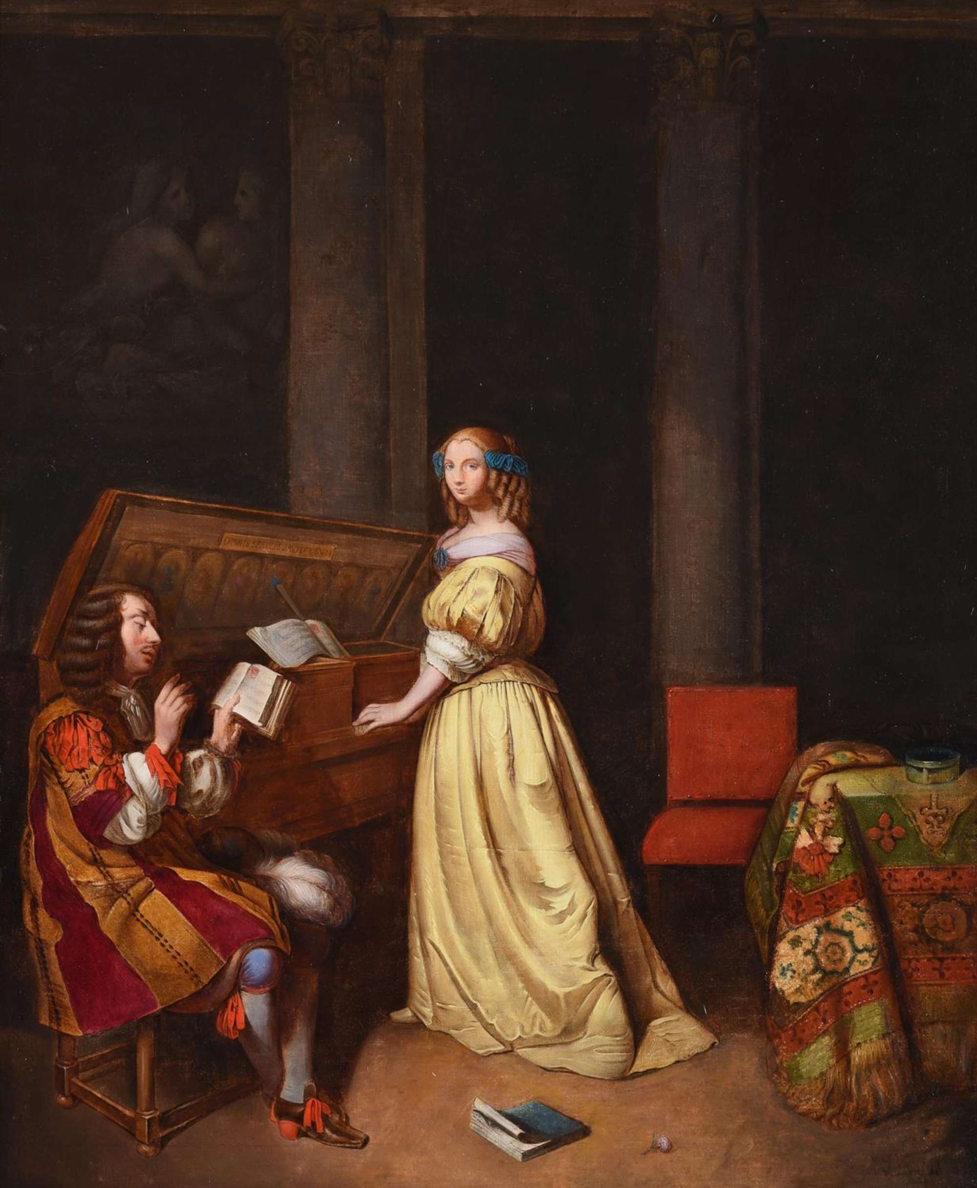 Caspar Netscher | WOMAN PLAYING A VIRGINAL AND A SINGER | MutualArt